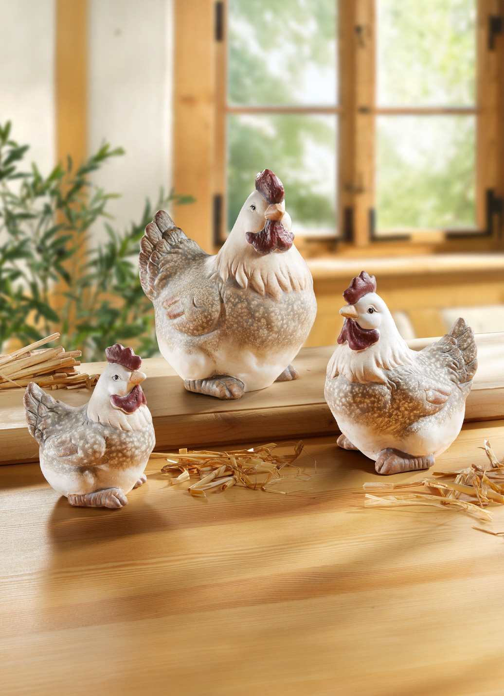 Klein - Huhn - CREME-GRAU-ROT
