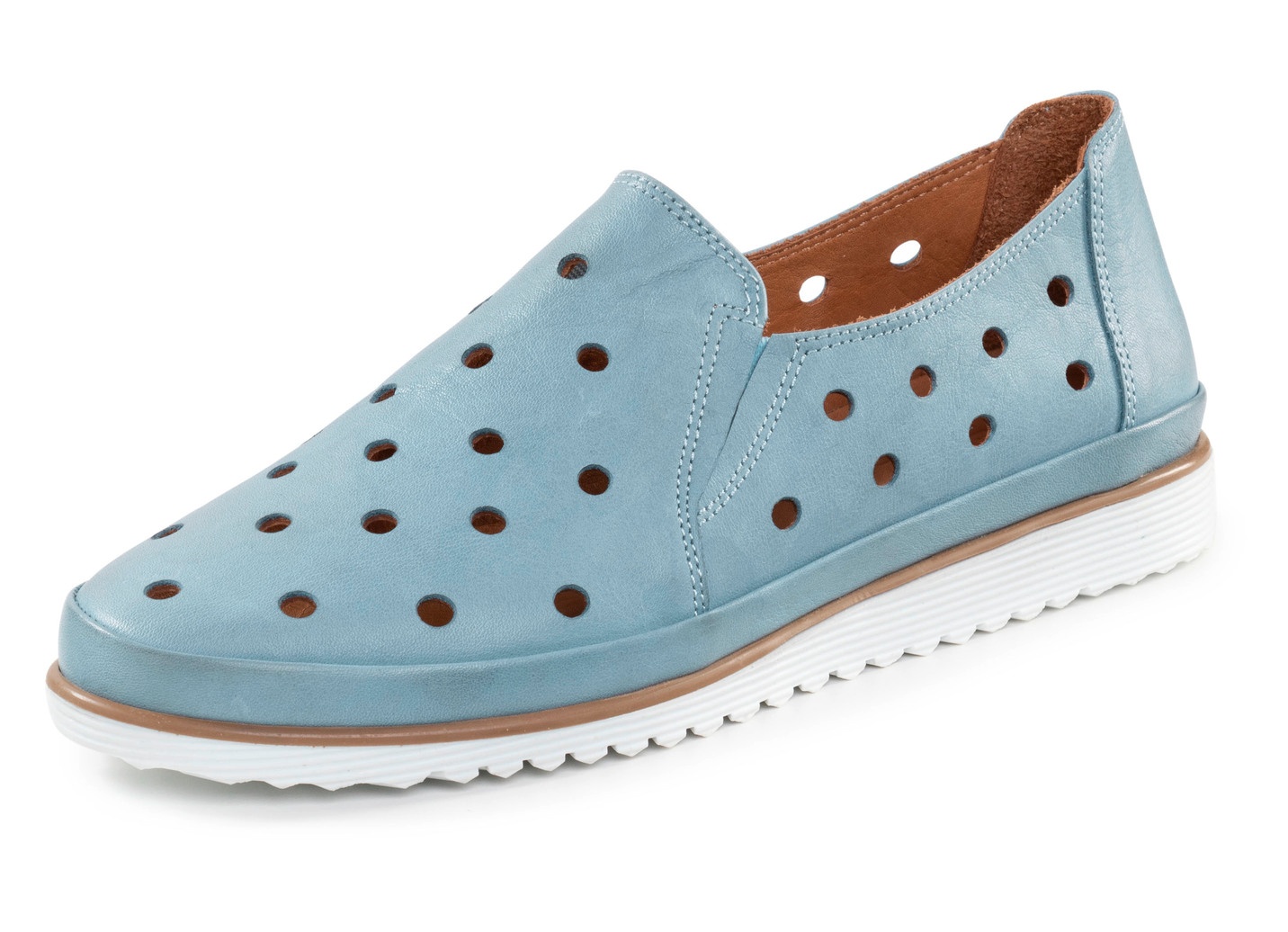 Damen - ELENA EDEN Slipper aus weichem Nappaleder mit Lochungen - BLEU