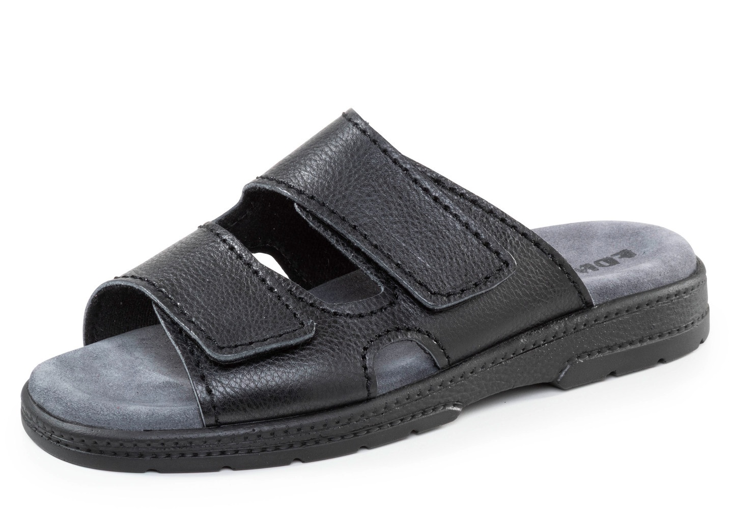 Herren - Bequeme Herren-Pantoletten, Weite K, mit Klettverschluss - SCHWARZ